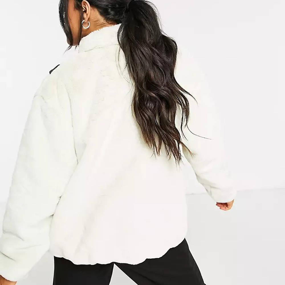 Nike Faux Fur Oversized Swoosh Jacket - Fossil | The Sole Supplier