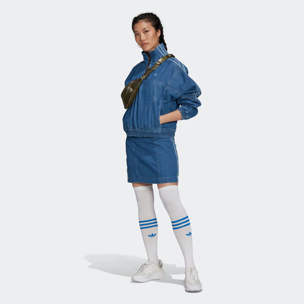 adidas Adicolor Denim Cropped Track Top - Bahia Blue | The Sole Supplier