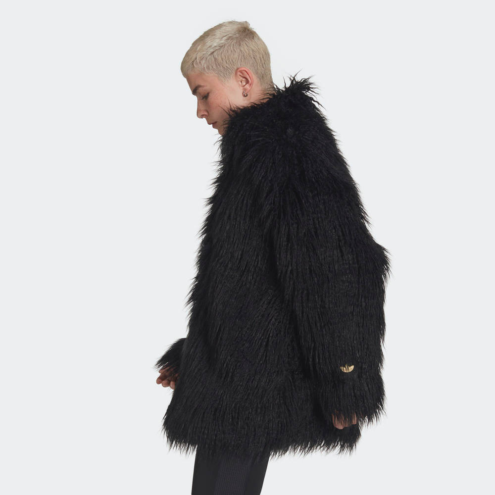 adidas Faux Fur Jacket - Black | The Sole Supplier