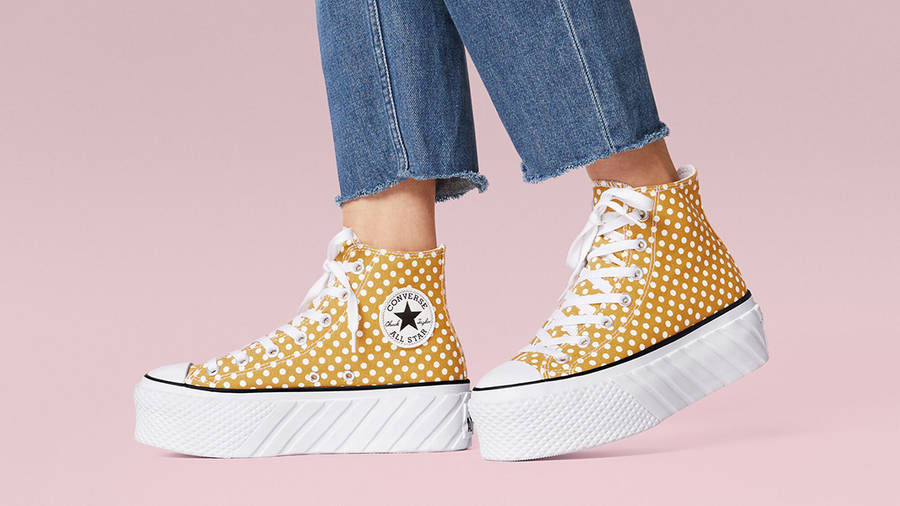 Converse Chuck Taylor Lift 2X Platform High Polka Dots Goldtone | Where ...