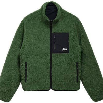 Stussy 8 Ball Sherpa Reversible Jacket Green - Green | The Sole Supplier
