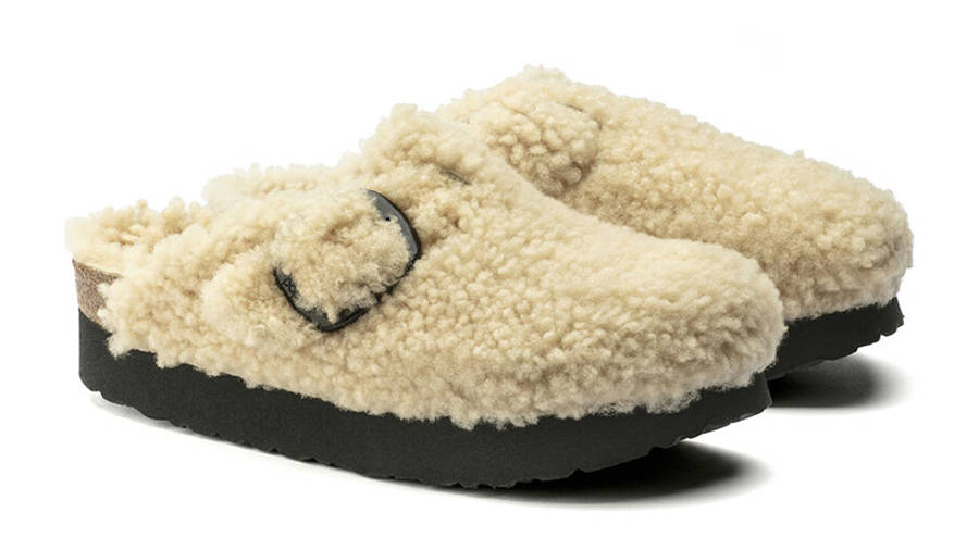 Birkenstock Boston Big Buckle Shearling Teddy Eggshell | Where To Buy ...