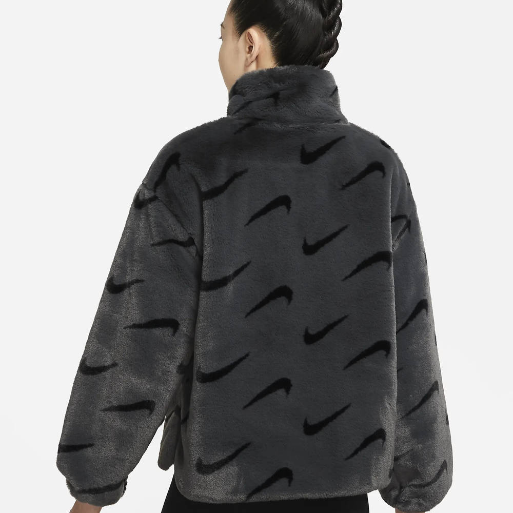 Nike Sportswear Plush Printed Faux Fur Jacket - Dark Smoke Grey | The ...