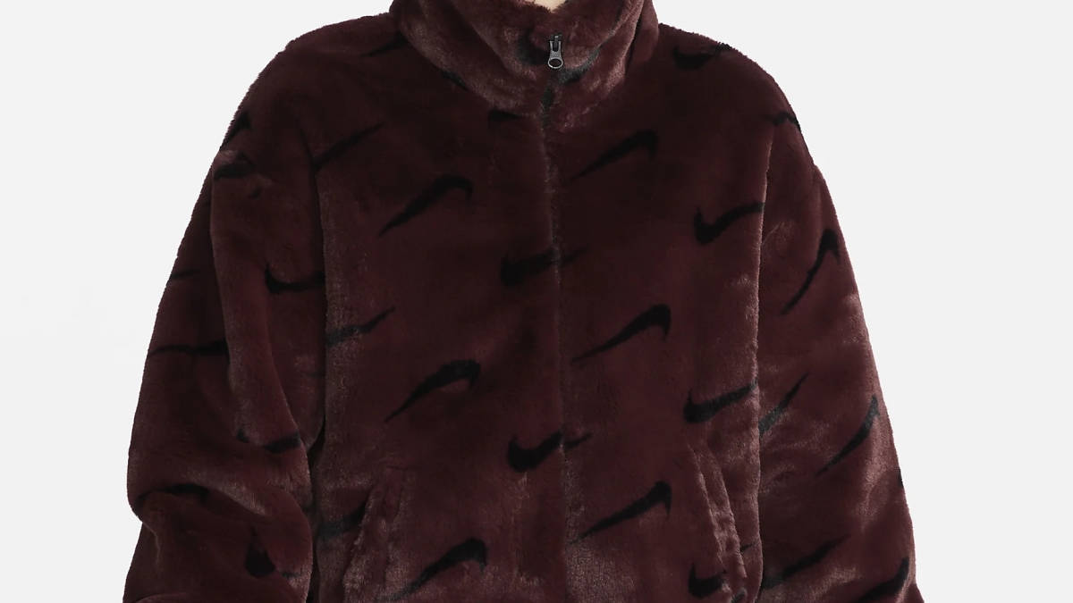 Nike Sportswear Plush Printed Faux Fur Jacket - Burgundy Crush | The ...