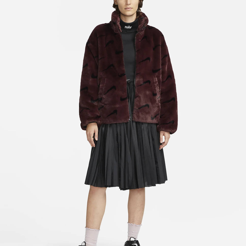 Nike Sportswear Plush Printed Faux Fur Jacket - Burgundy Crush | The ...