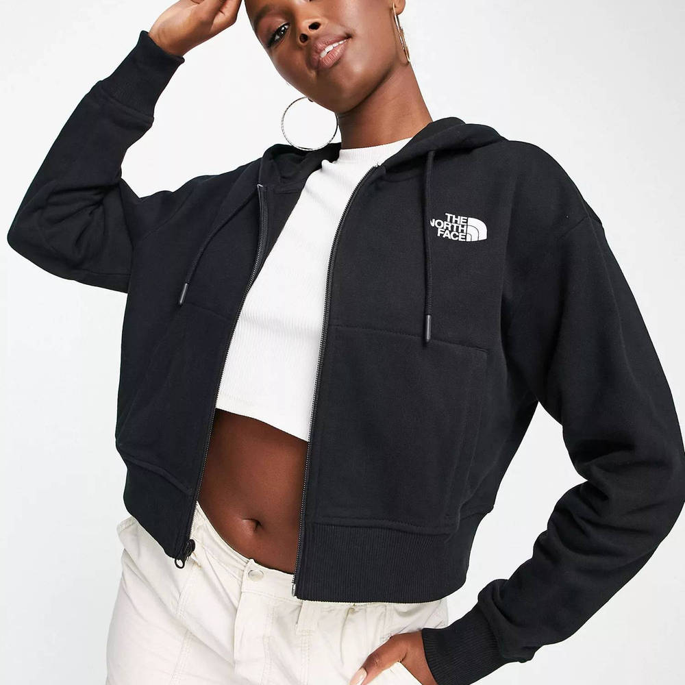 The North Face Icon Cropped Zip Up Hoodie - Black | The Sole Supplier