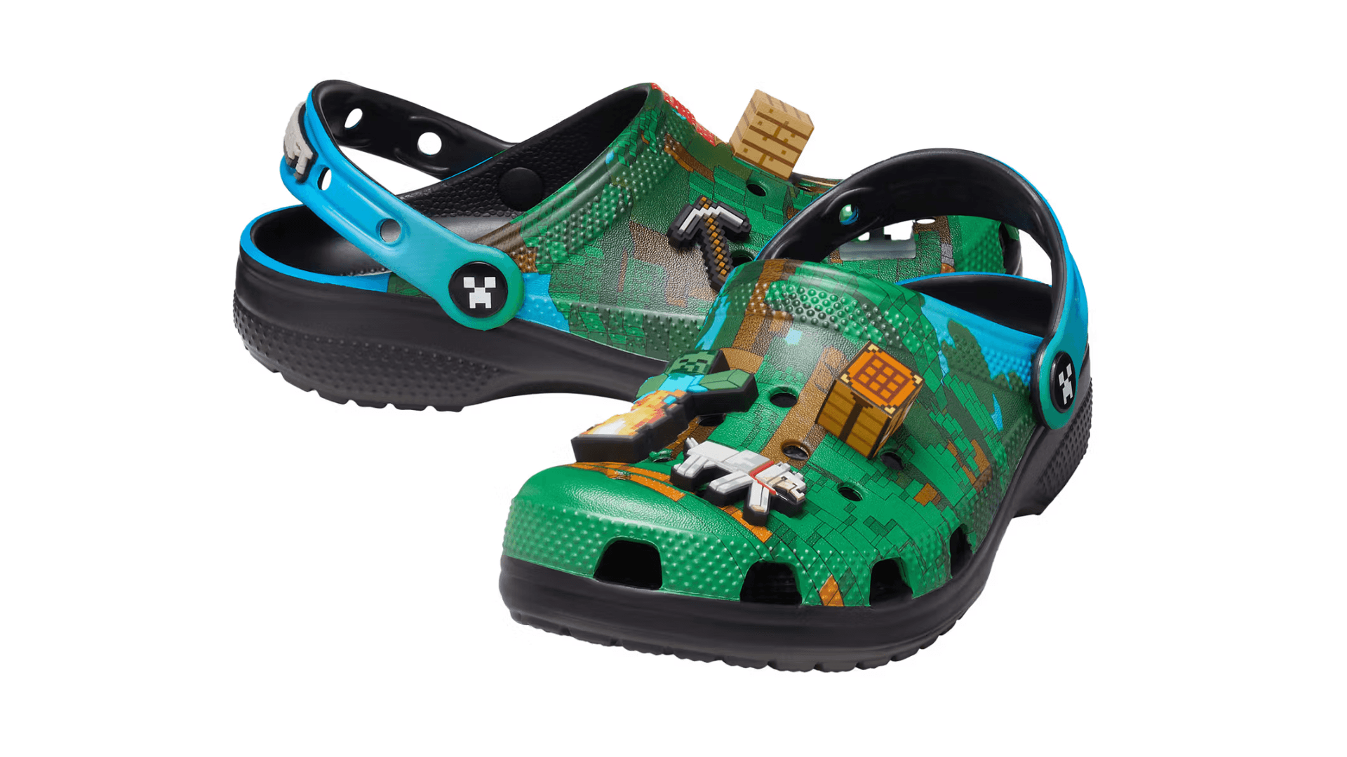 Minecraft x Crocs Classic Clogs: Featuring Pickaxe and Creeper Jibbitz ...