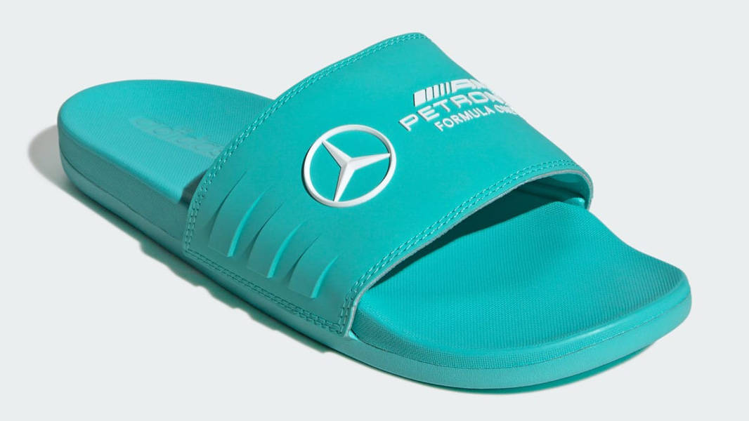 adidas Adilette Comfort Slides Mercedes AMG Petronas Formula One Team Semi Mint Rush | JR1071 ...