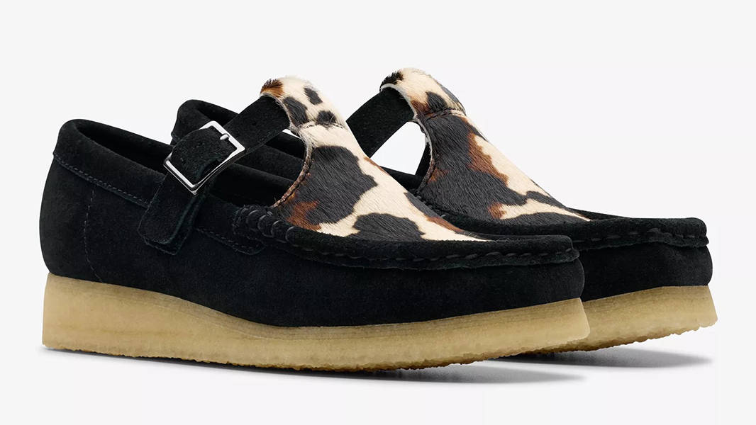 Clarks Wallabee T-Bar Black Cow Print | 26180686 | The Sole Supplier