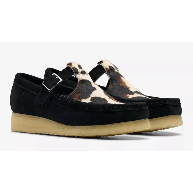 Clarks Wallabee T-Bar Black Cow Print | 26180686 | The Sole Supplier
