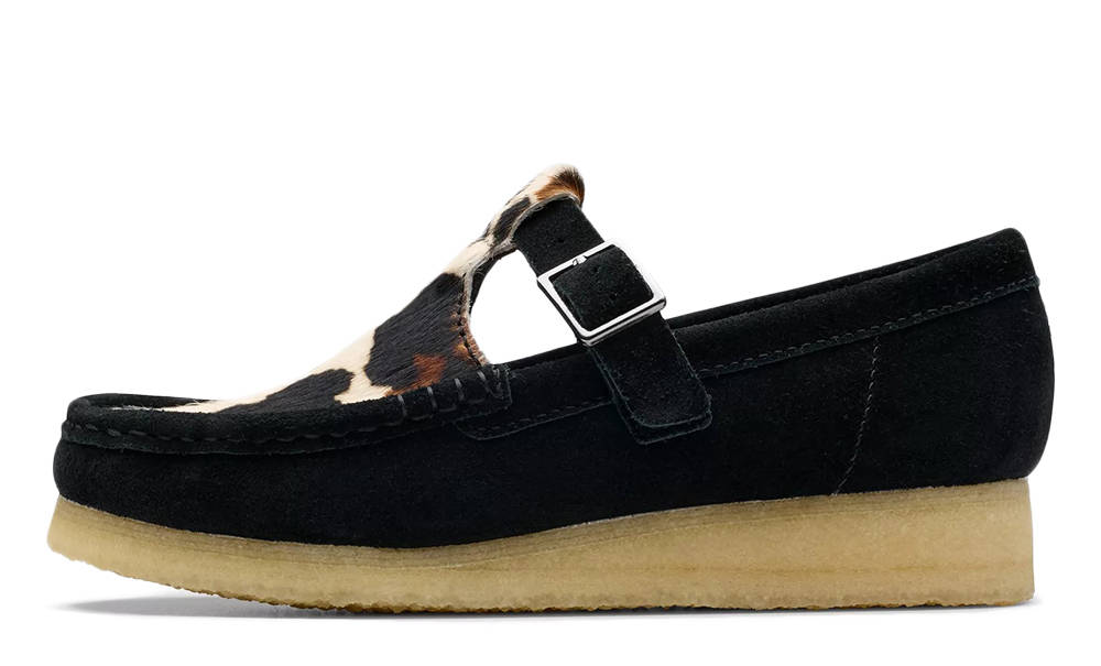 Clarks Wallabee T-Bar Black Cow Print | 26180686 | The Sole Supplier